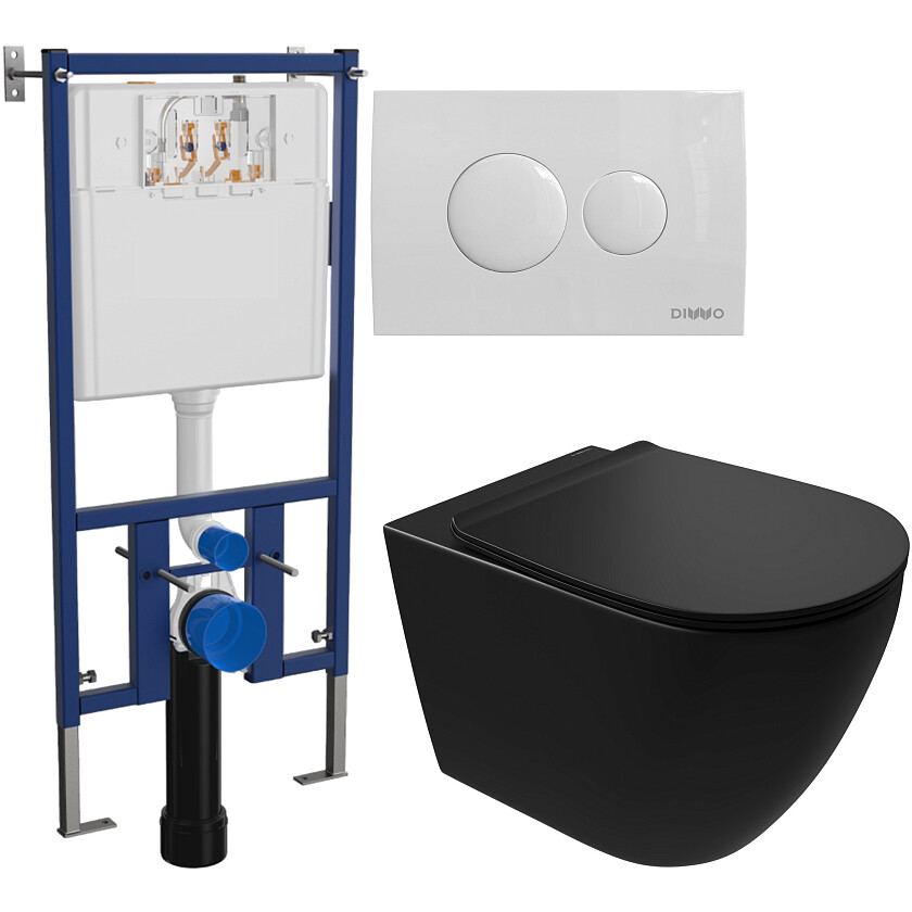 Унитаз подвесной Stworki "Готланд" S13401BK с инсталляцией Diwo 4501, с кнопкой смыва белой 7310 ...