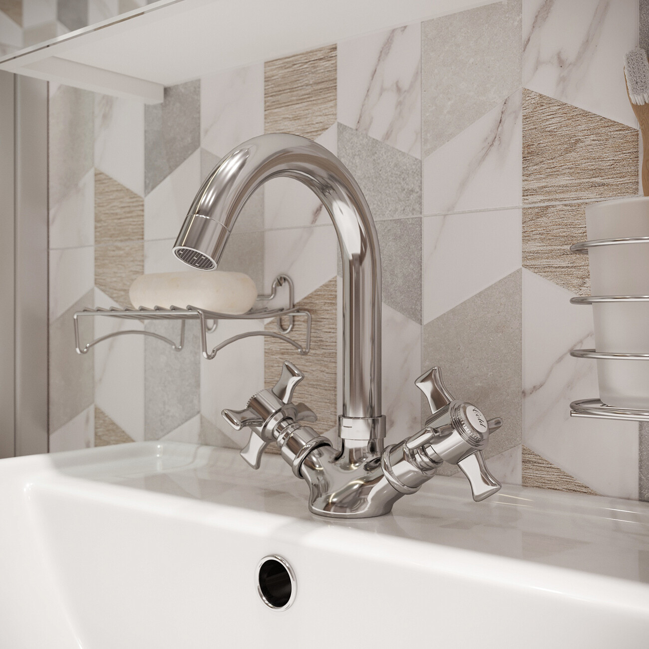 Смеситель для раковины двухвентильный хром Diwo "Самара" SA-01cr ...